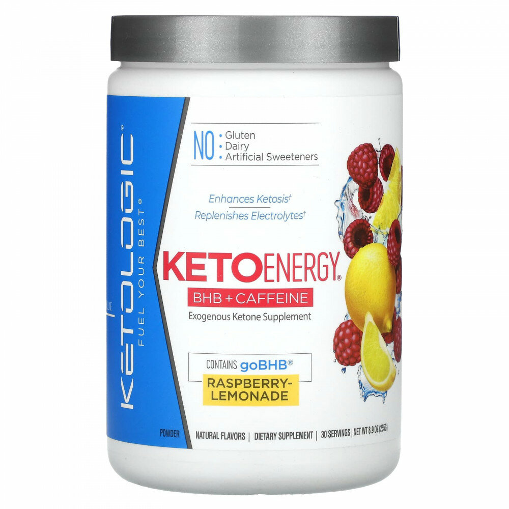 KetoLogic, Keto Energy, BHB с кофеином, со вкусом малинового лимонада, 270 г (9,6 унции)