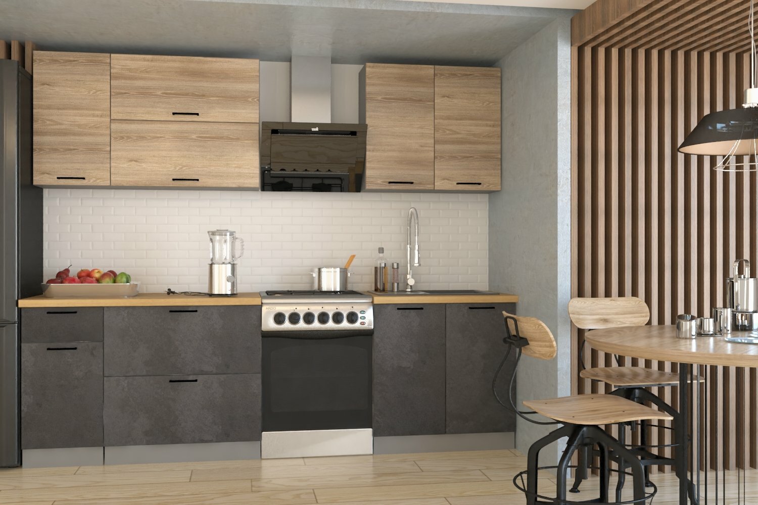 Кухонный гарнитур Лофт, длина 2000 мм, фасады МДФ Рустик/Бетон (арт.22)