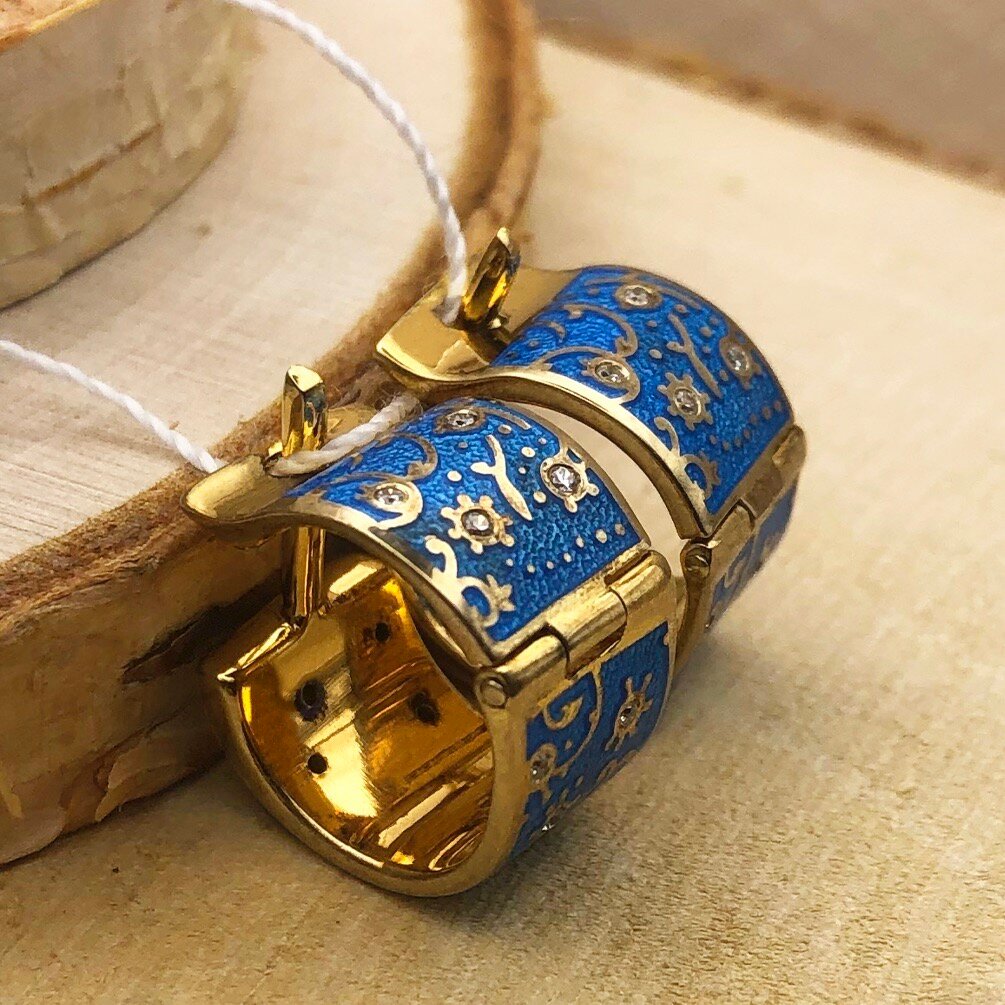 Серьги, серебро, 960 проба, оксидирование, золочение, чернение, фианит