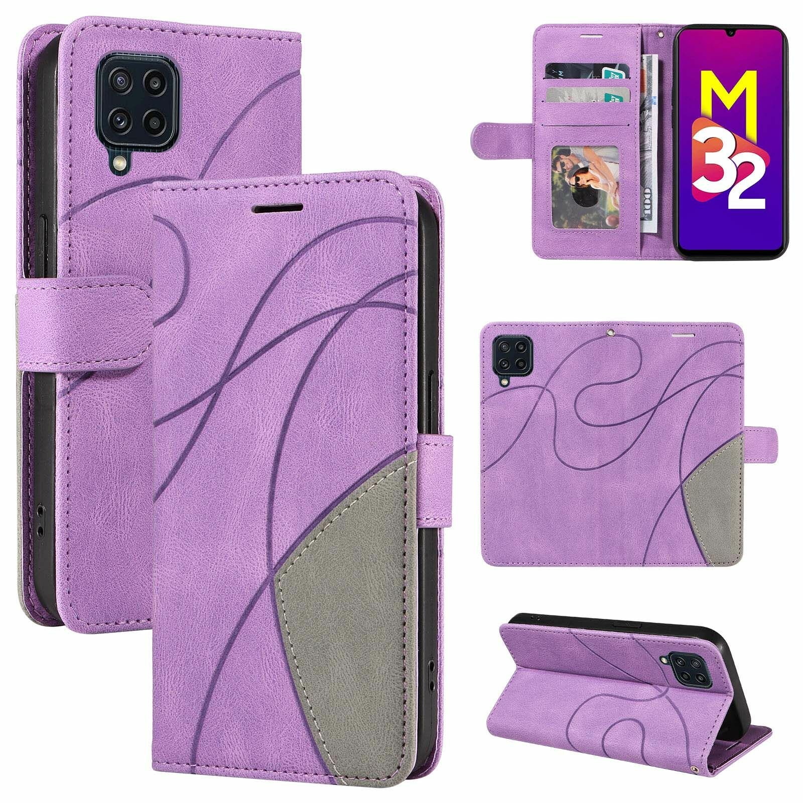 YIKATU Чехол Книжка Для Samsung Galaxy M32 5G / Самсунг Галакси M32 5G Магнитной Застежкой Хлятиком И Отделением Под Карты Кожаный