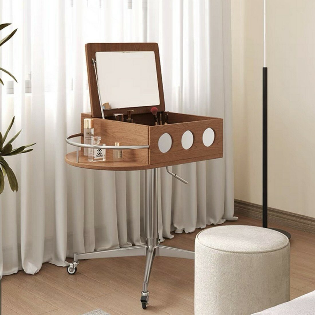 Минималистичный туалетный столик на колесах с зеркалом Lanzarote (Столик с зеркалом)