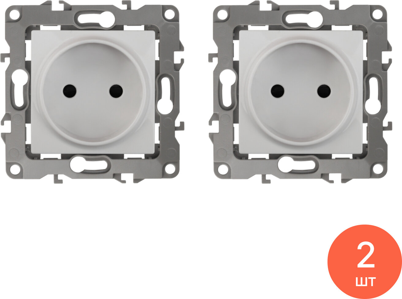 Розетка силовая штепсельная ЭРА 12-2105-01, 16А 250В IP20 белая 2P без заземления, Б0018254 / электрооборудование (комплект из 2 шт)