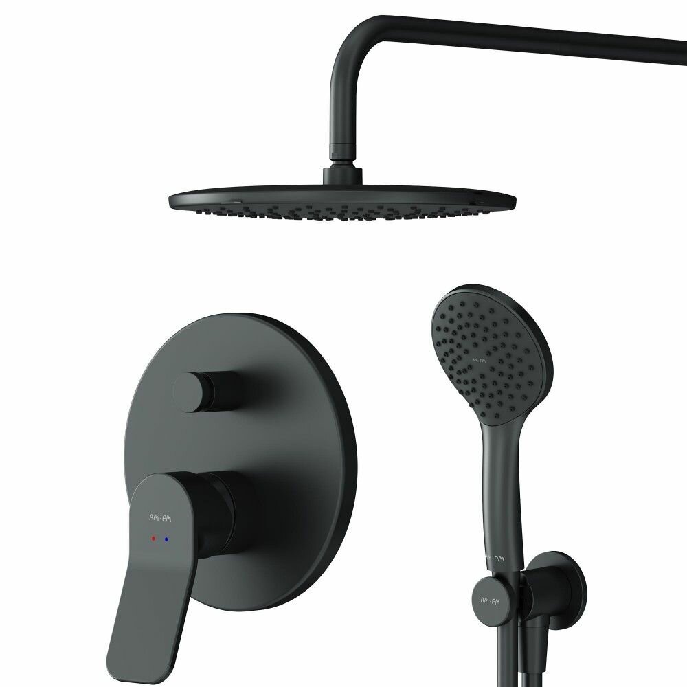 Душевой комплект AM.PM X-Joy FB85A1RH02 встраиваемый, с тропическим душем и смесителем, черный