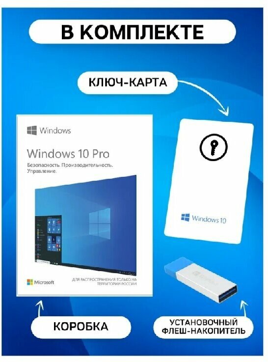 Программное обеспечение Windows 10 Pro BOX Retail Box RUS 1pc (Бессрочная, постоянная версия без ограничений) 100% активация, гарантия по договору поставки