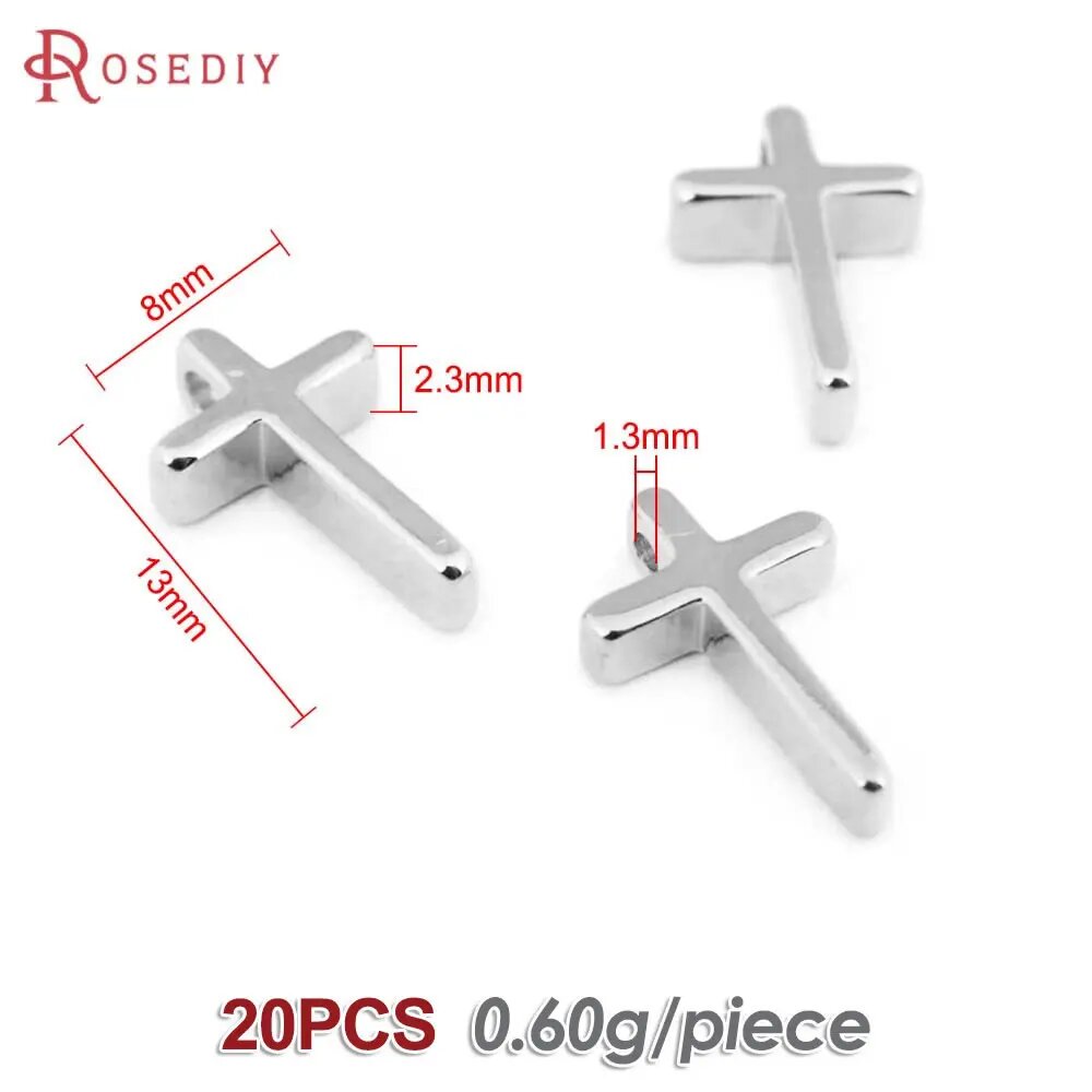 20 шт. Латунные крестики Rosediy 13x8 мм 45254-Platinum Color