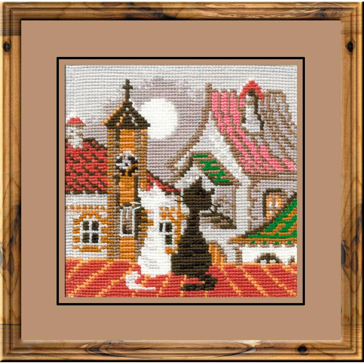 Набор для вышивания крестиком 'Город и кошки. Весна', 13*13 см, Риолис