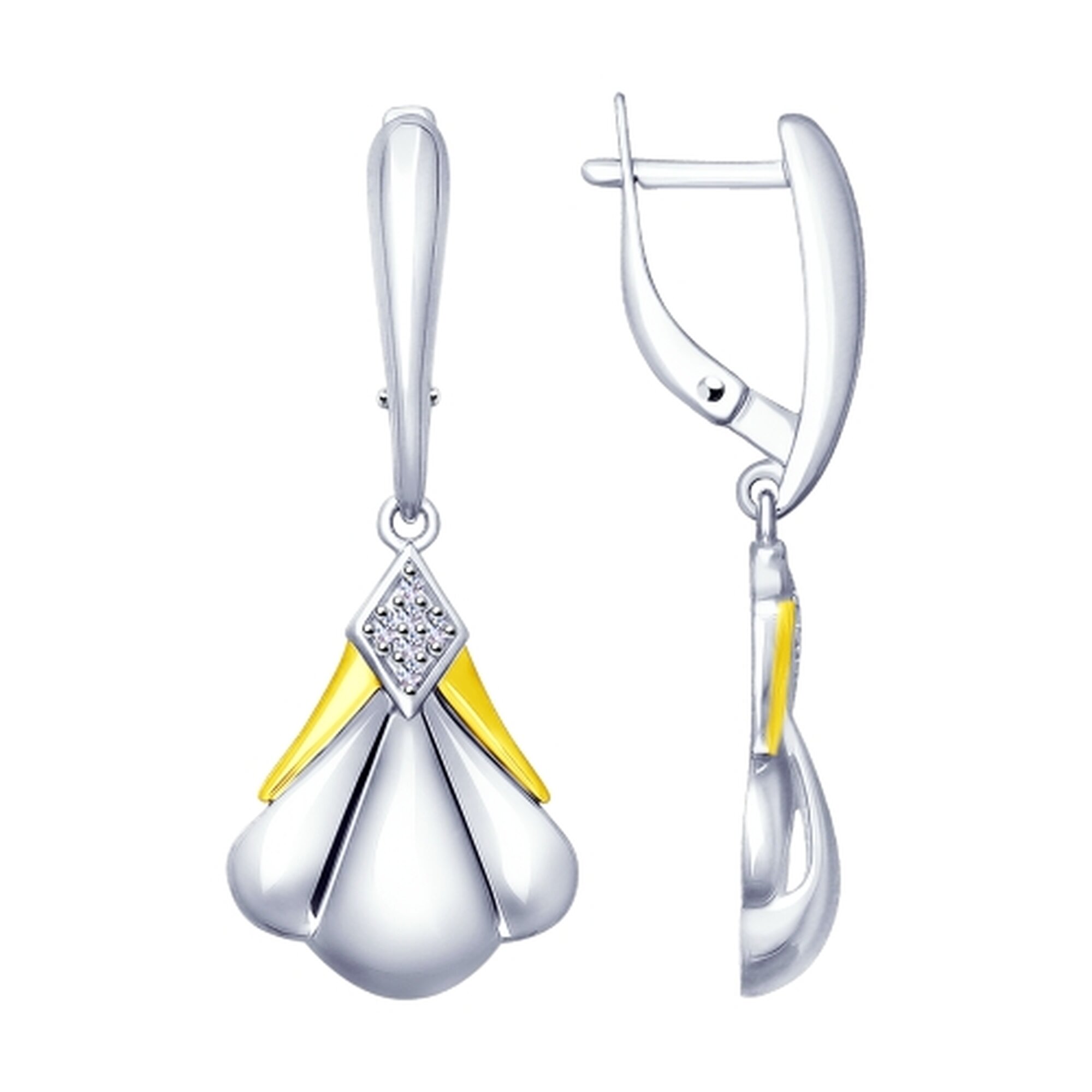 Серьги, серебро, 925 проба, родирование, фианит