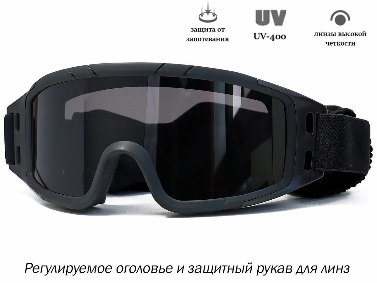 Очки-маска защитные тактические ShotTime Puma черные, серые линзы