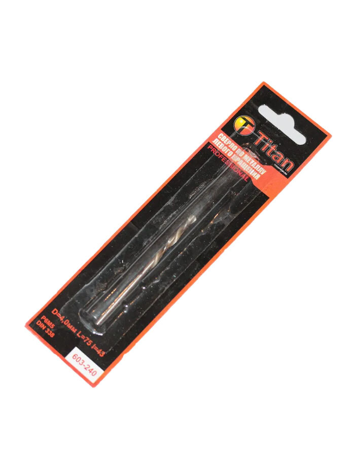 Сверло по металлу левого вращения Р6М5 4,0мм L-75 l-43