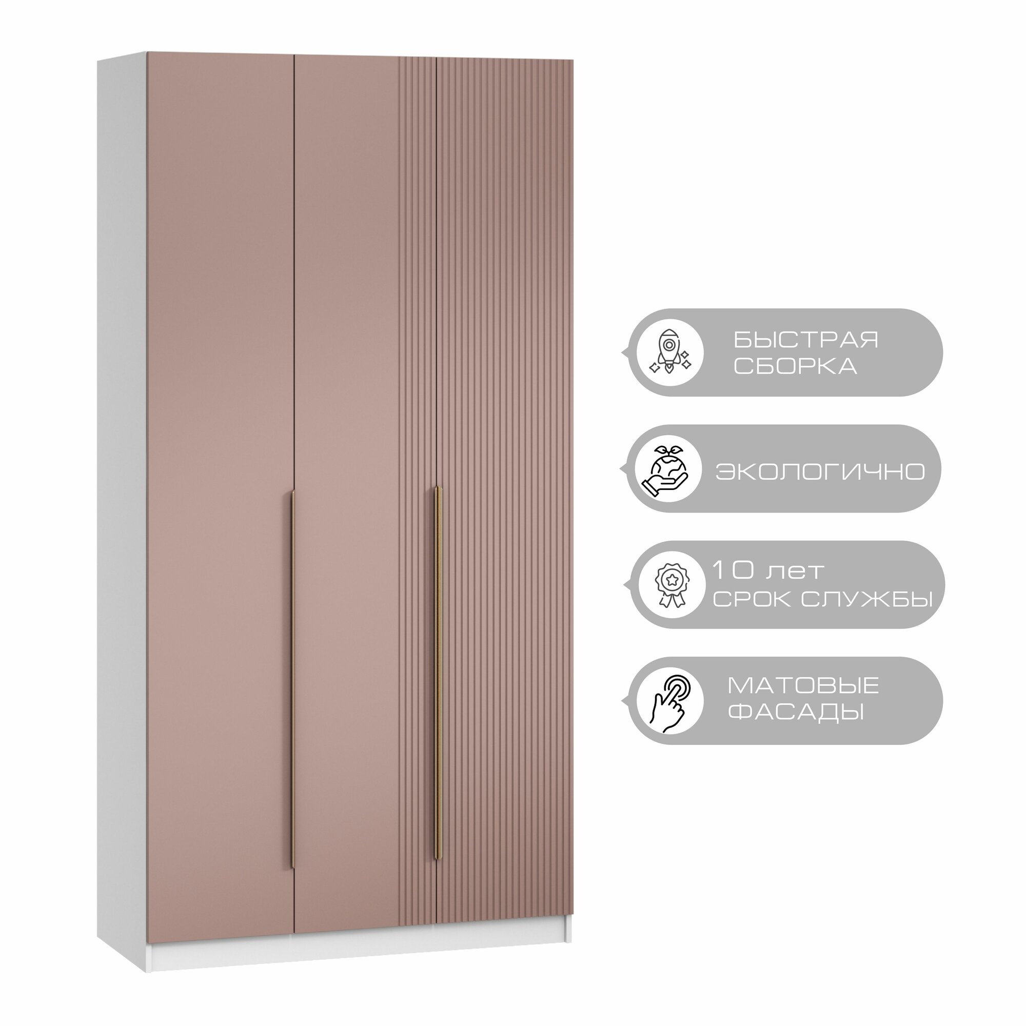 Шкаф для одежды распашной, с полками, со штангой 240х120х50см PERFETTO розовый