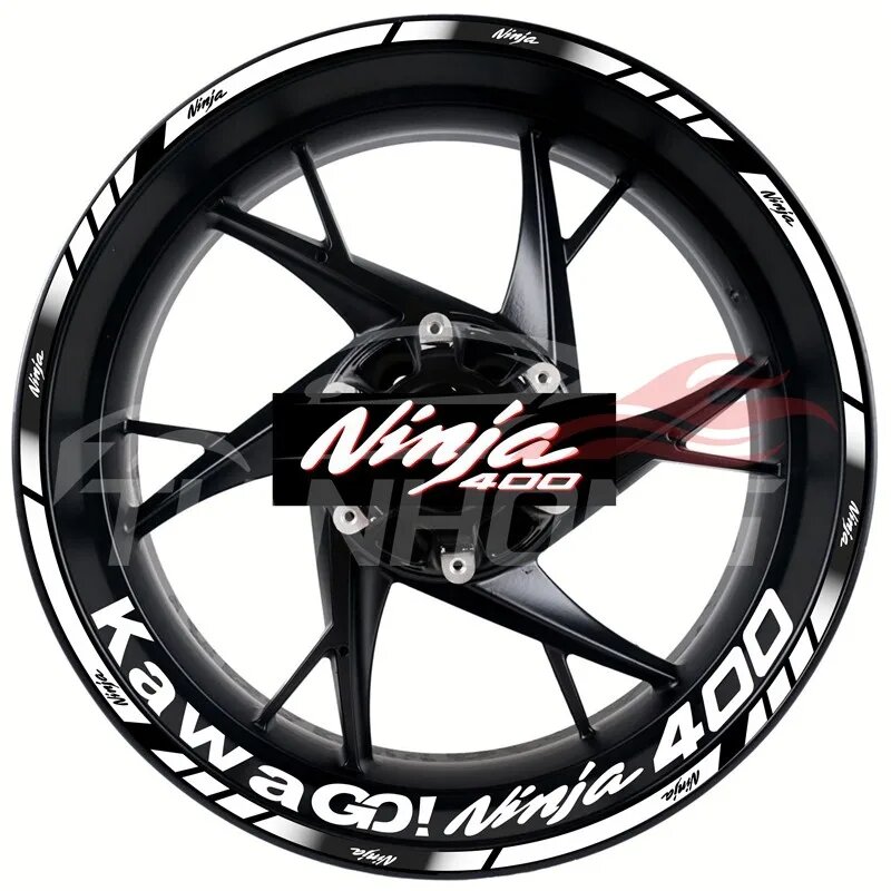 Для мотоцикла Kawasaki 17-дюймовая наклейка на ступицу колеса, украшение логотипа Черный, white set