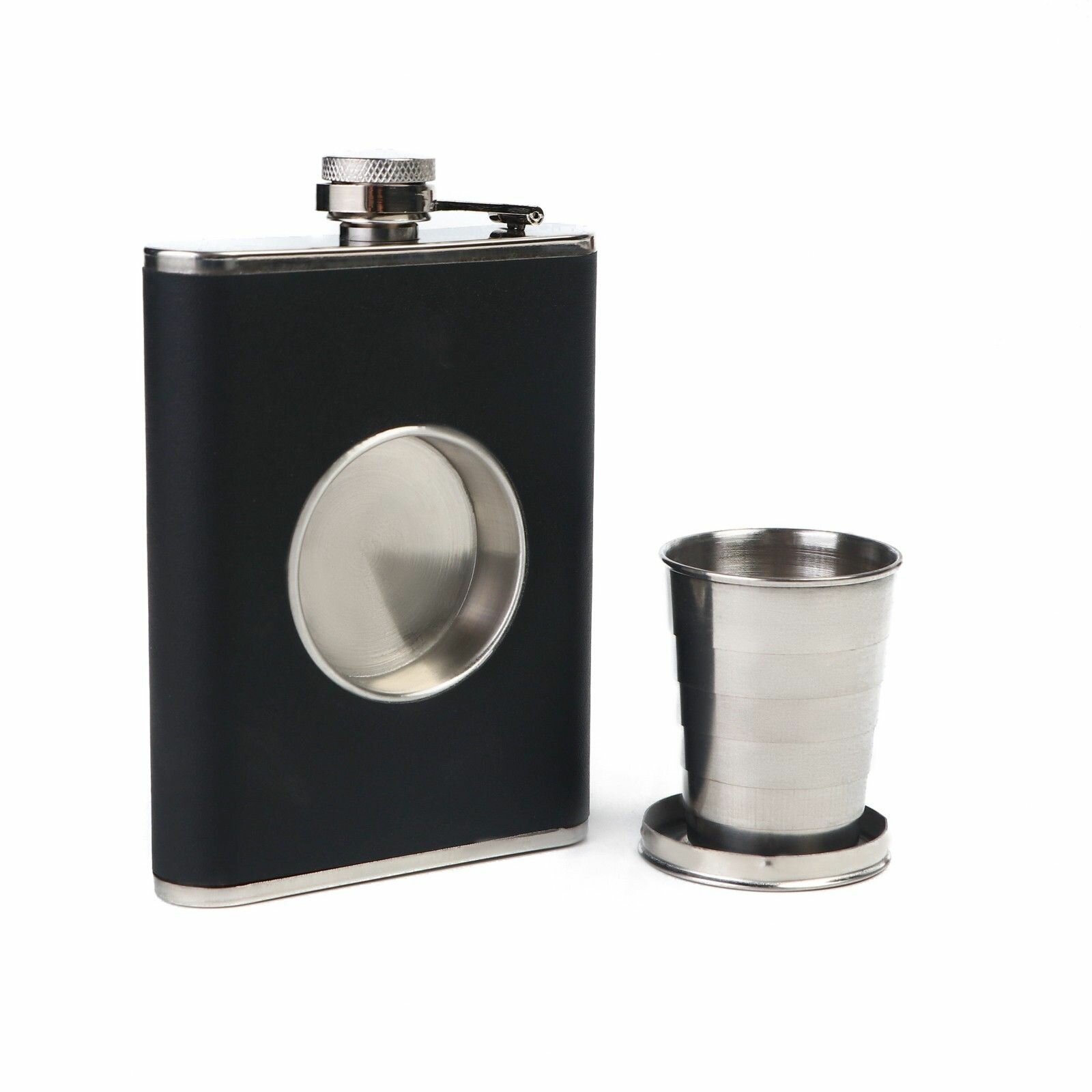 Фляжка 240 мл со складным стаканом 50 мл внутри, черная