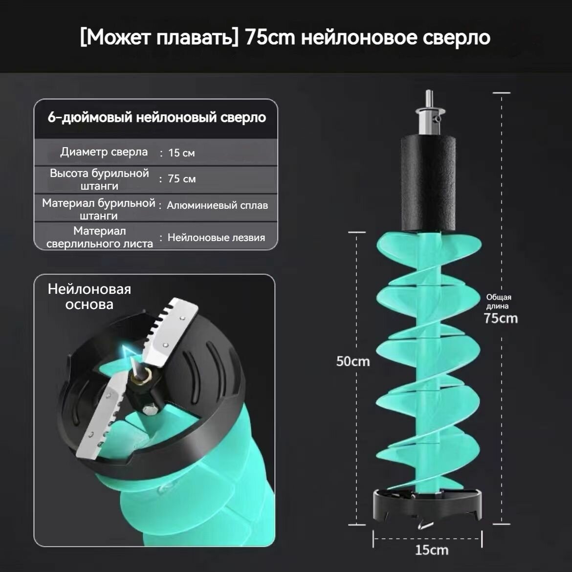 Шнек пластиковый под шуруповерт 150мм + 1 комплекта ножей