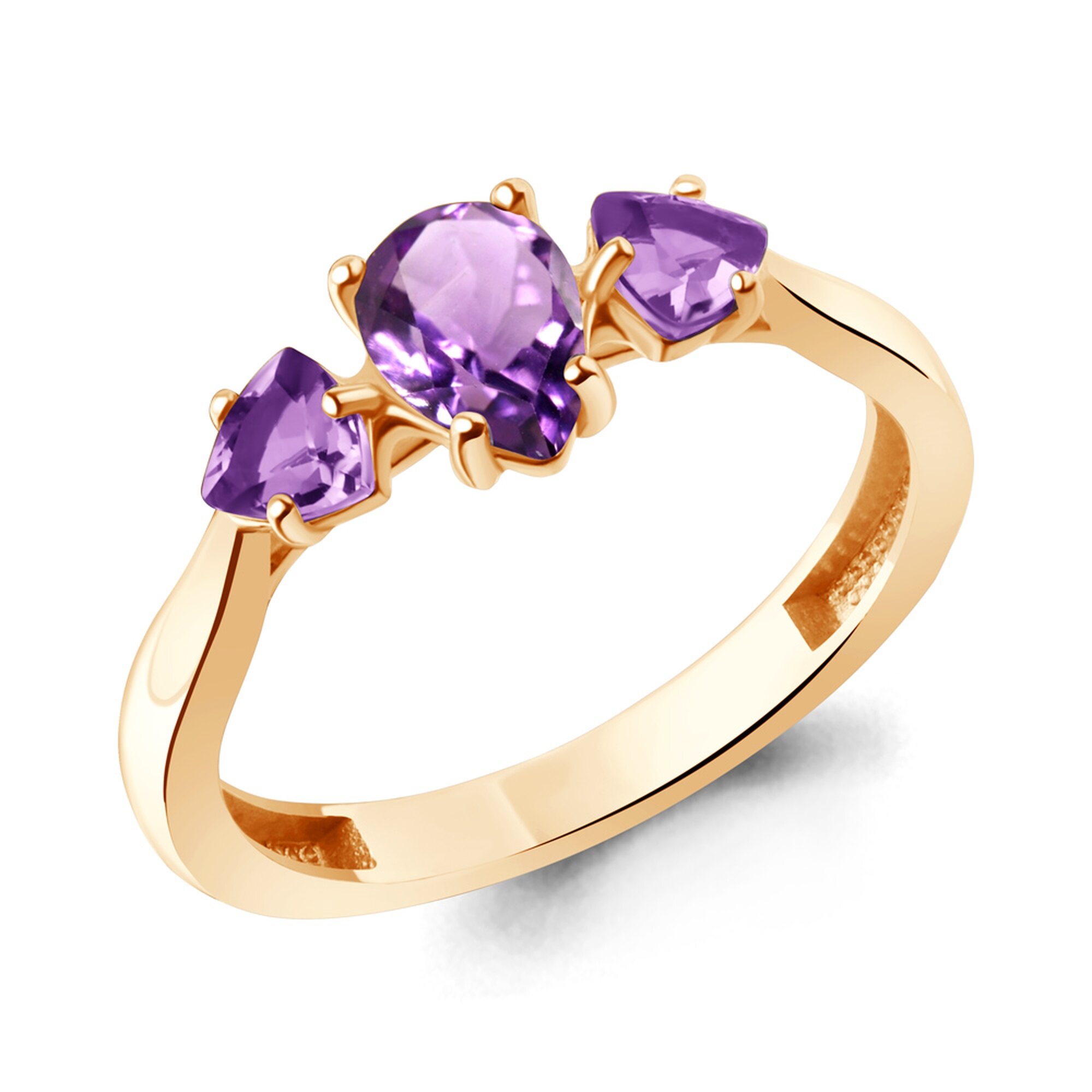 Кольцо, серебро, 925 проба, золочение, аметист