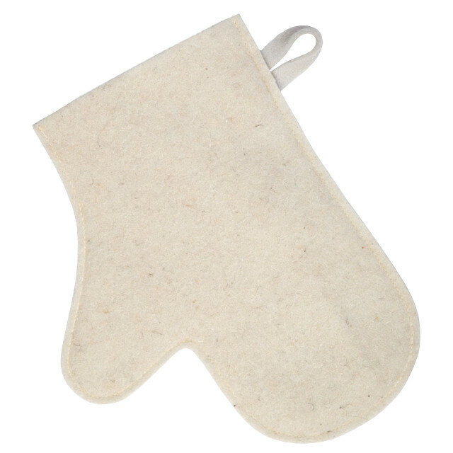 Рукавица для бани из войлока белая, защита рук в парной, натуральный материал, комфортная