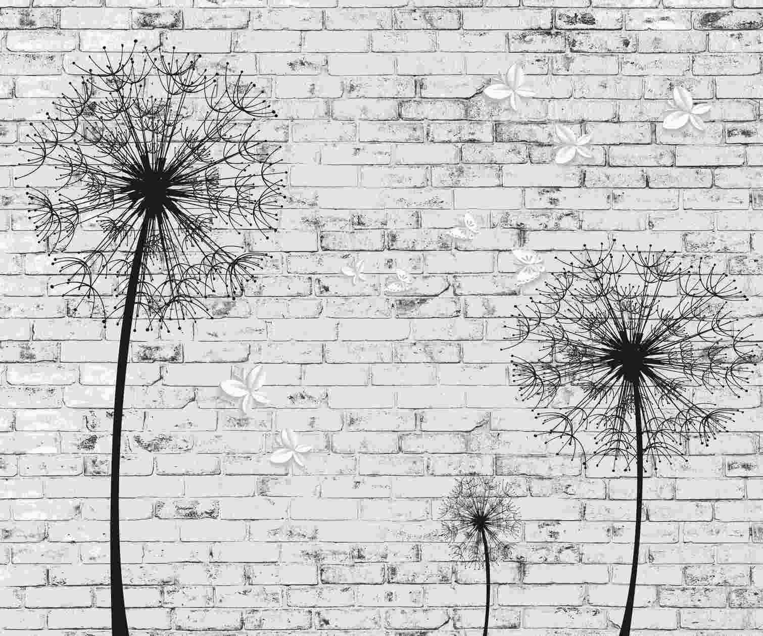 Фотообои на стену антивандальные 300х250см Одуванчики на стене 3D винил на флизелине