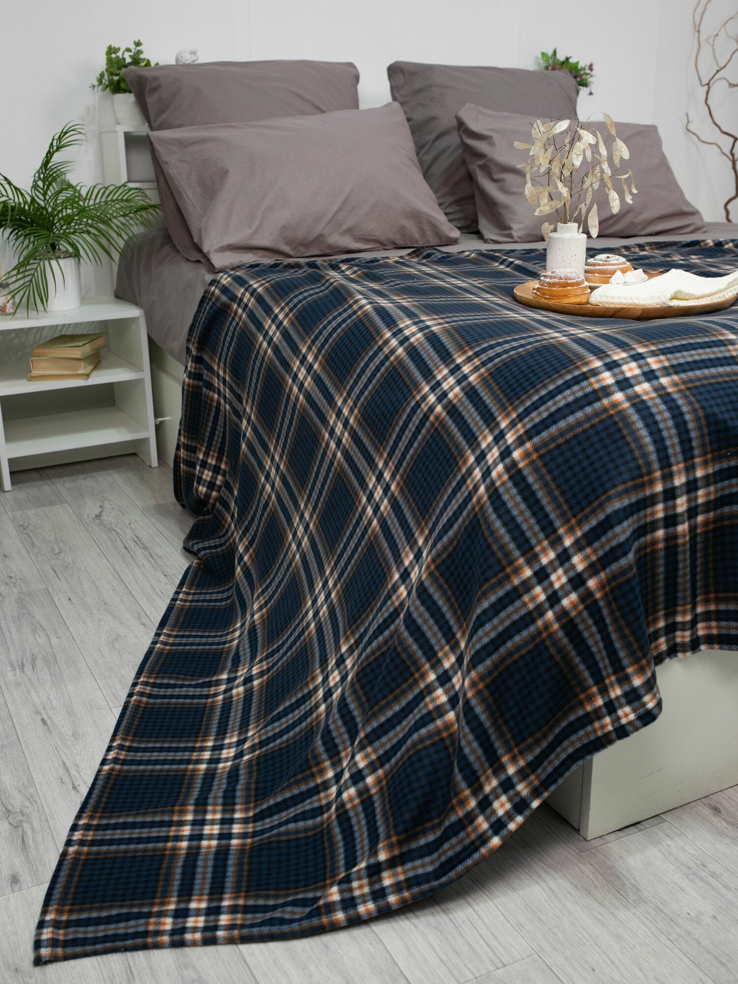 Плед Wellness "Клетка", флис, двухсторонний, 1,5-спальный, 150x200см