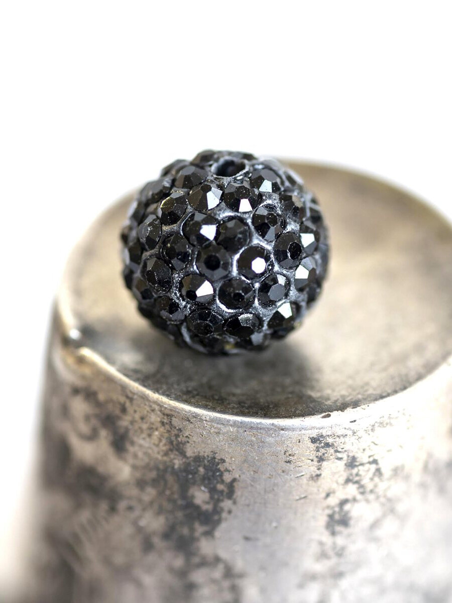 Бусина шамбала со стразами 6 шт, полимерная глина, черный, 12 мм