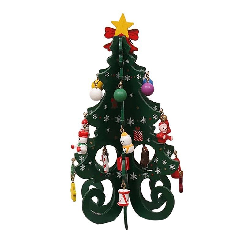 Wooden Christmas Tree Decoration 6 Pieces Vivid 3D for Party Green