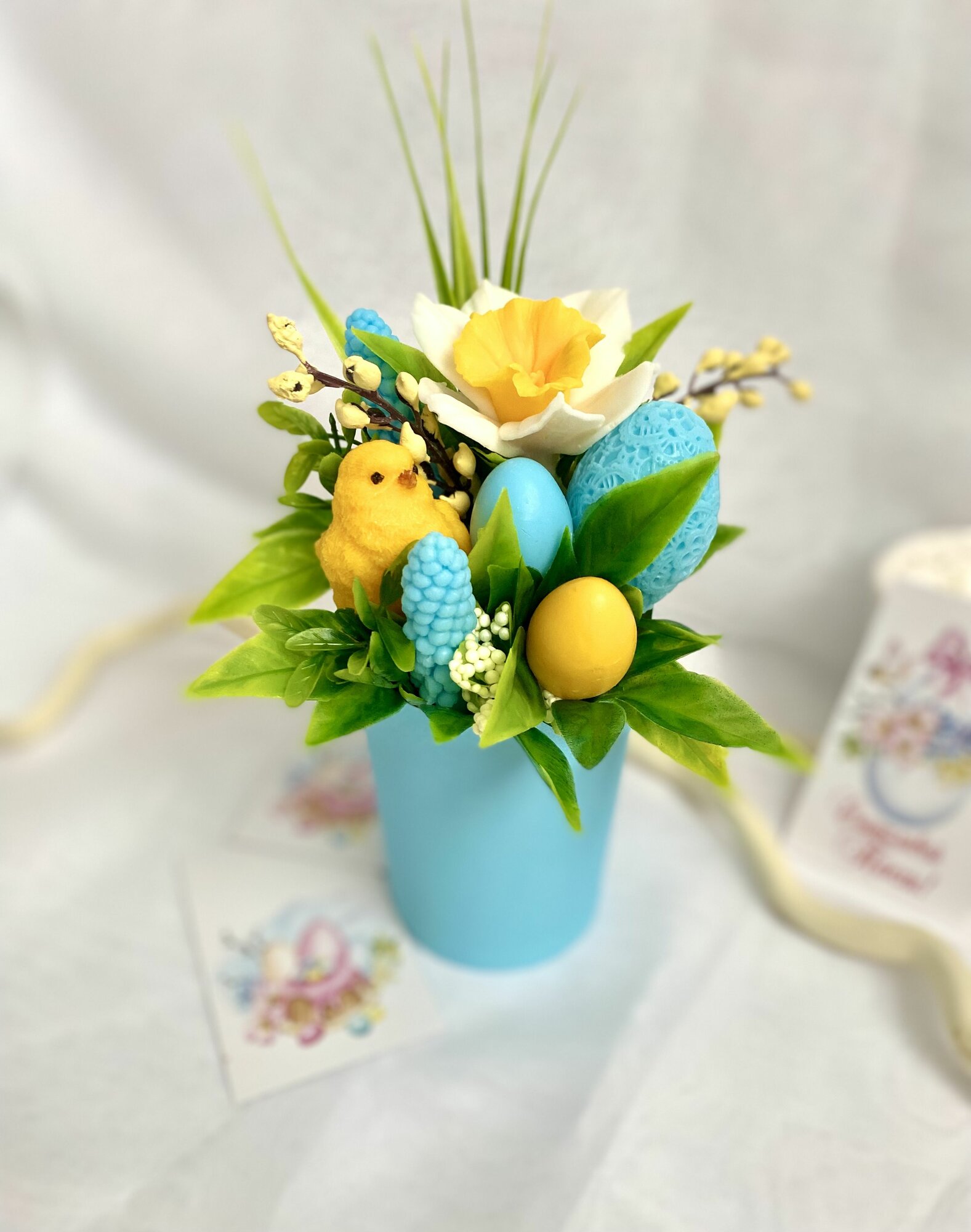 Букет из мыла Пасха голубой