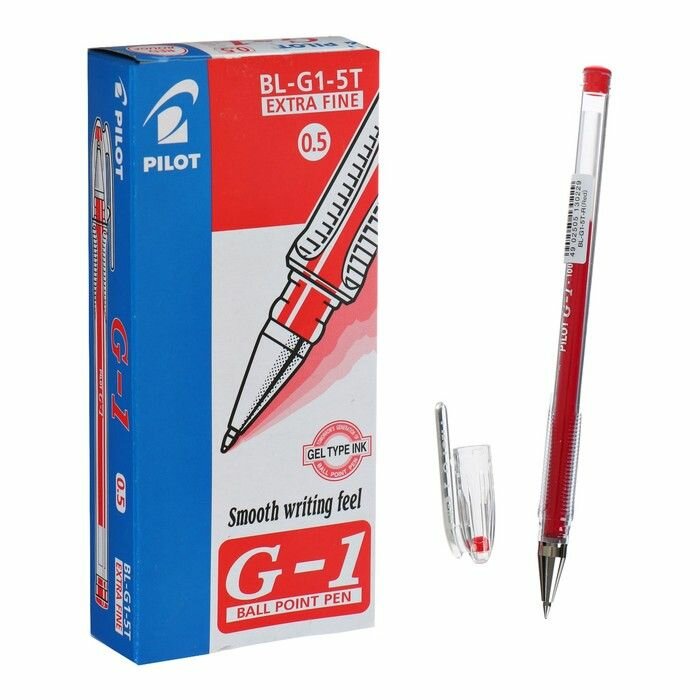 Ручка гелевая Pilot G-1, корпус прозрачный, узел 0,5 мм, линия 0,3 мм, красная (BL-G1-5T)