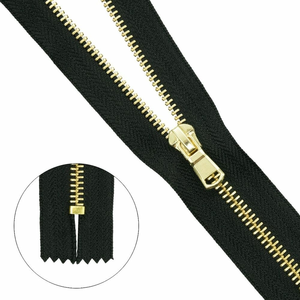 Молния айрис металл, золото неразъемная Т5 18 см 580 черный, 10 шт
