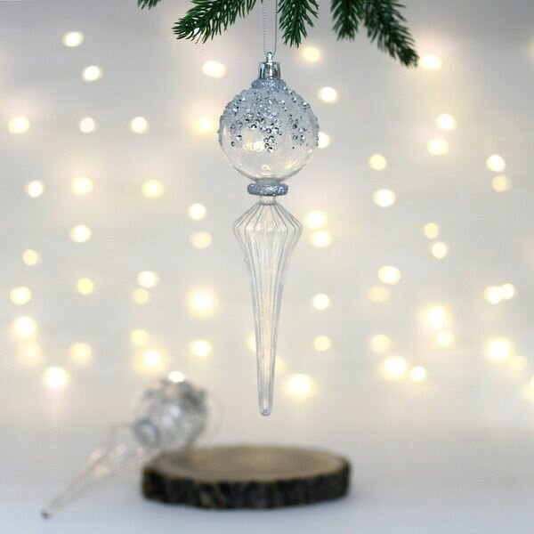 Елочные украшения Серпантин "Изящный блеск" 5,3х5,3х19 см, 2 шт, цвет белый