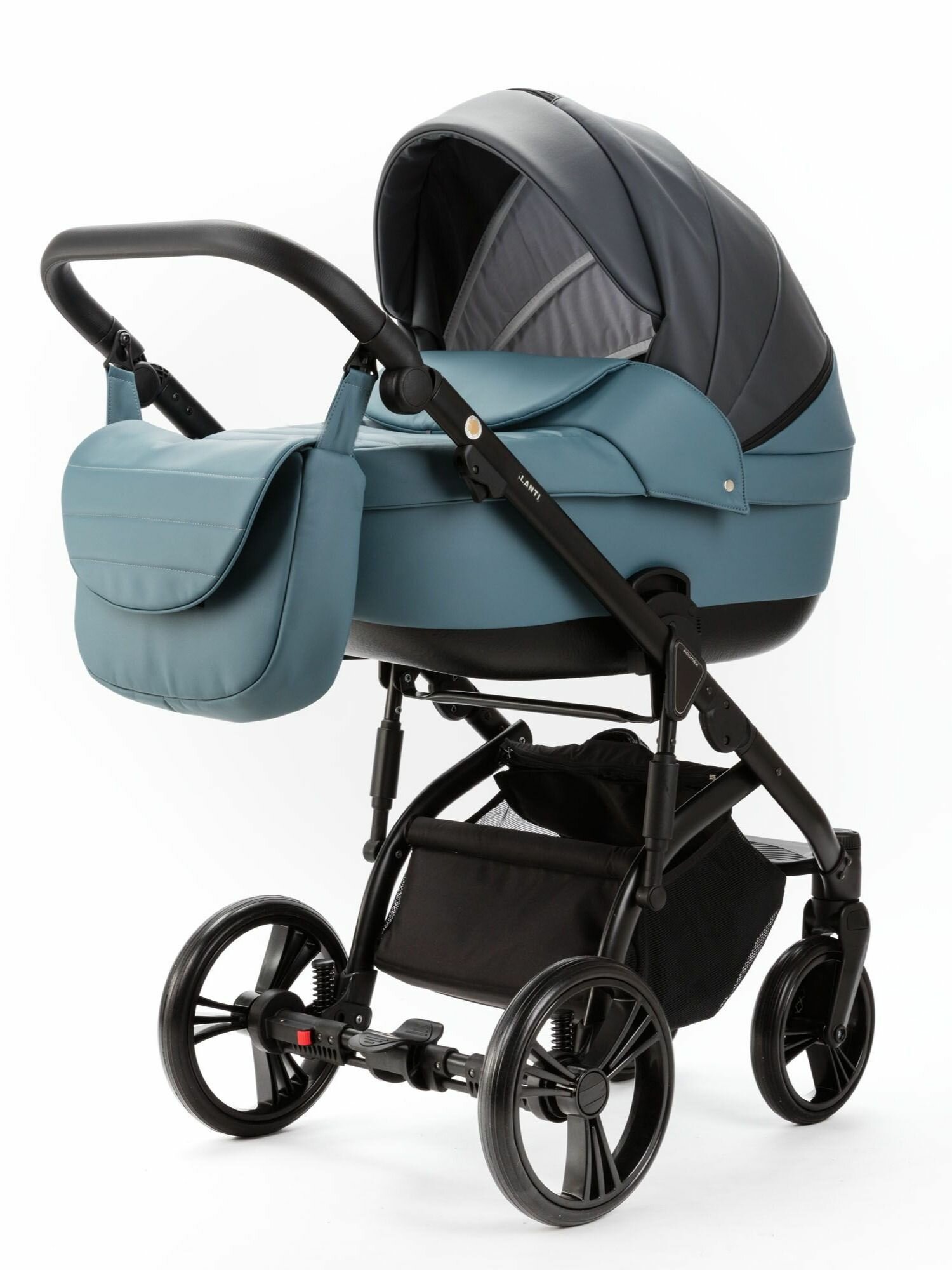 Детская универсальная коляска Adamex LANTI Deluxe SD-42 2в1 (Темно-серая, серо-голубая экокожа)