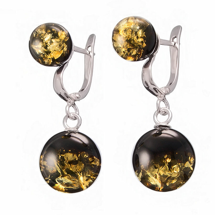 Серьги, серебро, 925 проба, янтарь