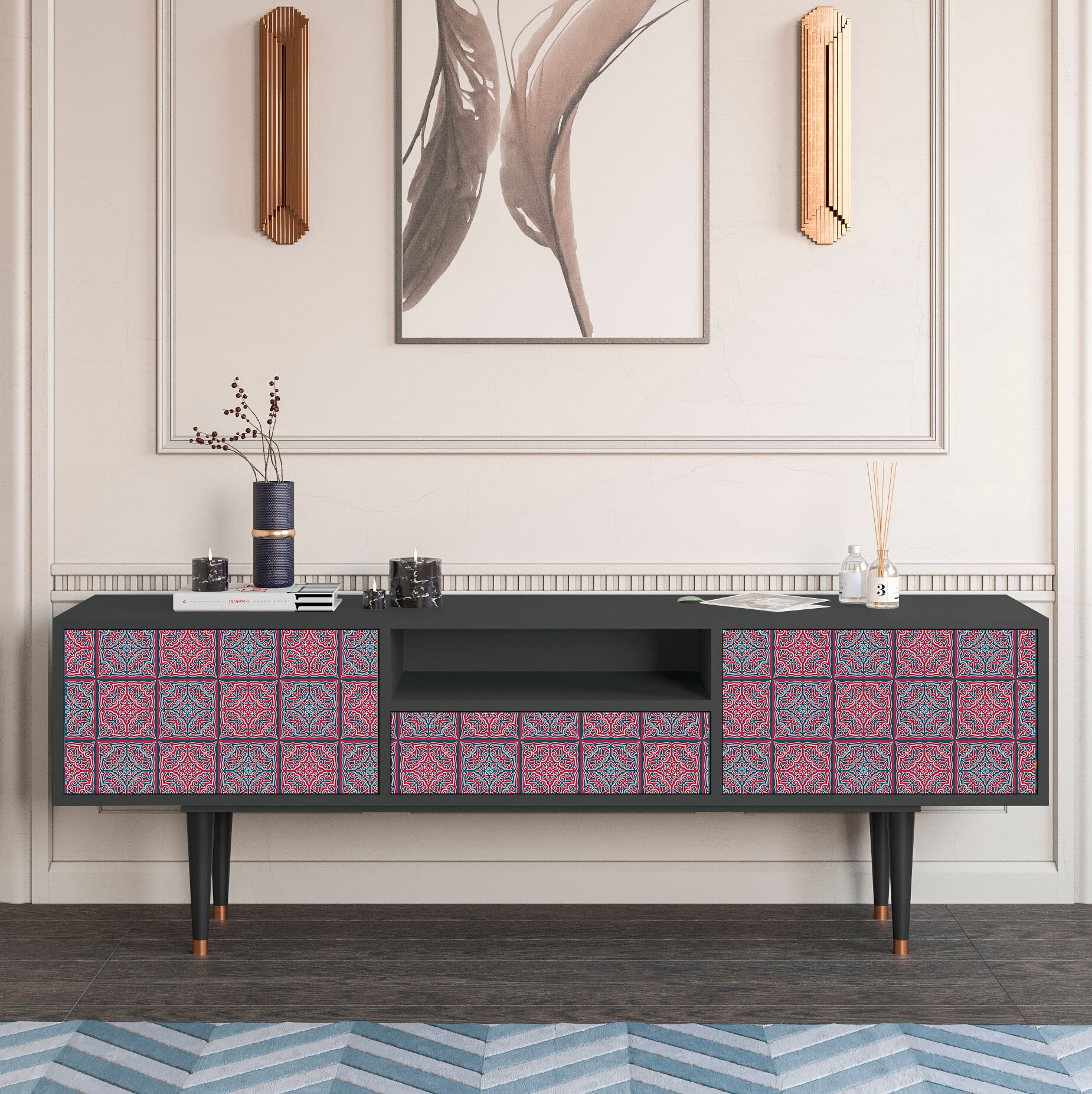 ТВ-Тумба - STORYZ - T6 Riviera Mosaic, Размер - 170 x 69 x 41 см, Цвет корпуса - , Антрацит