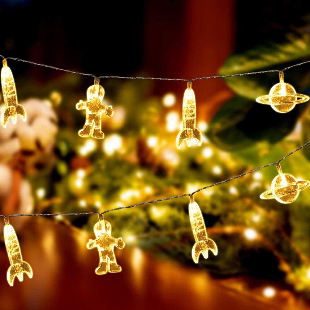 20LED 3-метровый светодиодный гирляндный светильник, подвески в виде космического корабля космонавта, космические праздничные огни для украшения детской комнаты