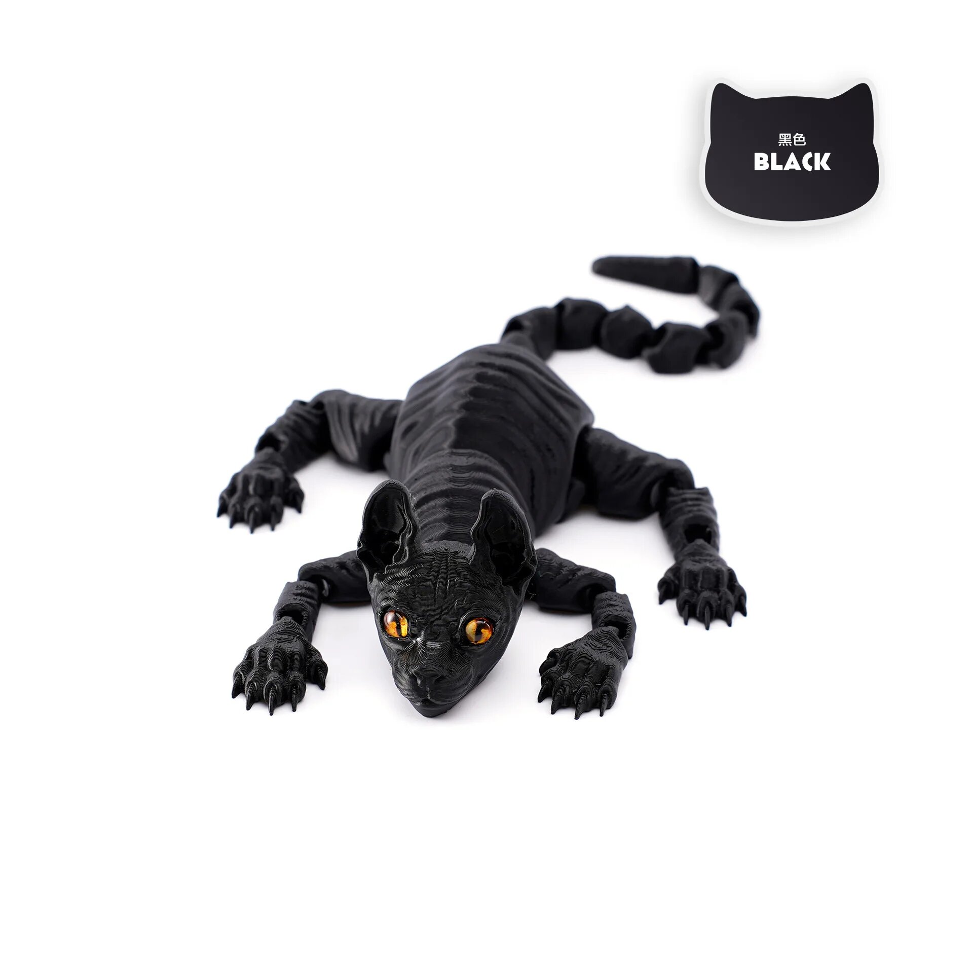 Черная фигурка кошки Сфинкс, 3D печать