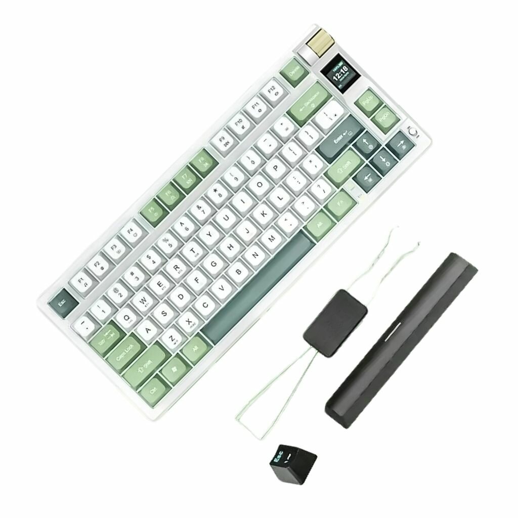 Совершенно новая 79-клавишная беспроводная / проводная трехрежимная механическая клавиатура со смешанной цветовой подсветкой и цветным ЖК-экраном-зеленый