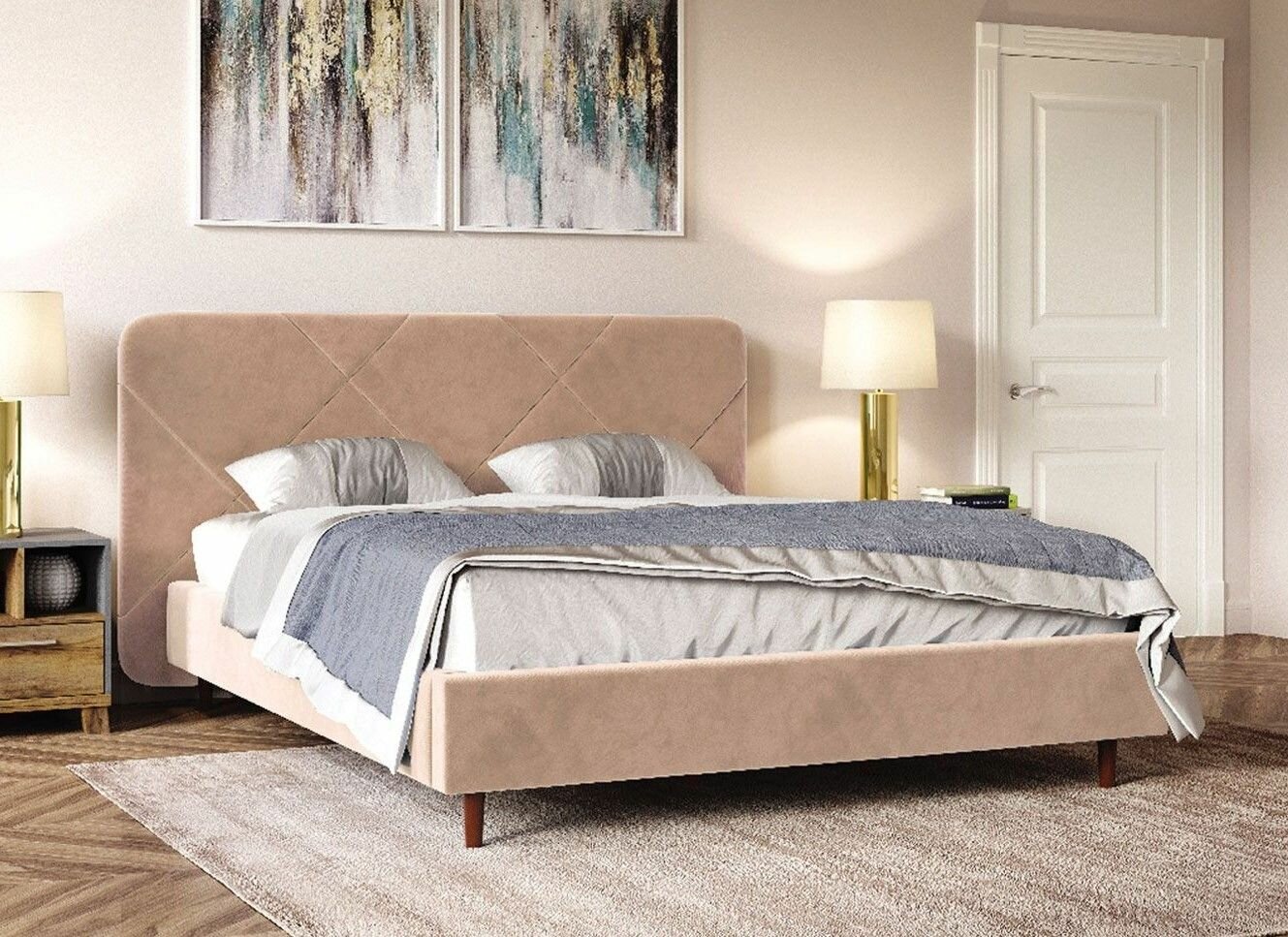 Кровать Лима 160х200 c ПМ, Пудровый Вар.1