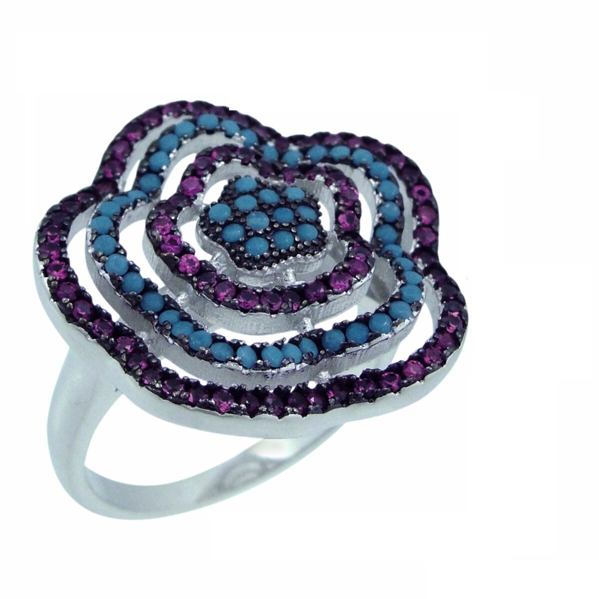 Кольцо тонкое, серебро, 925 проба, родирование, бирюза, рубин синтетический