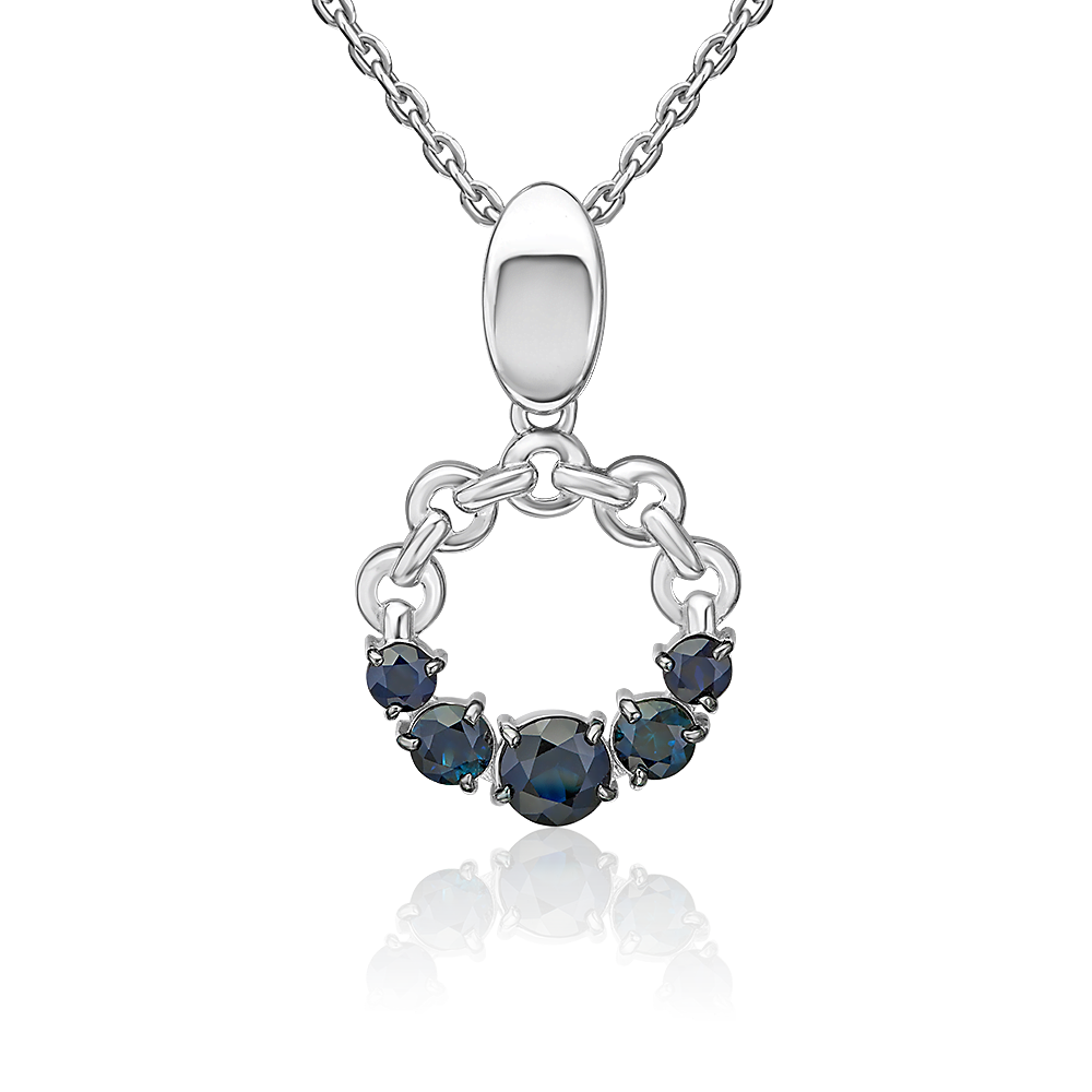 Подвеска, белое золото, 585 проба, сапфир