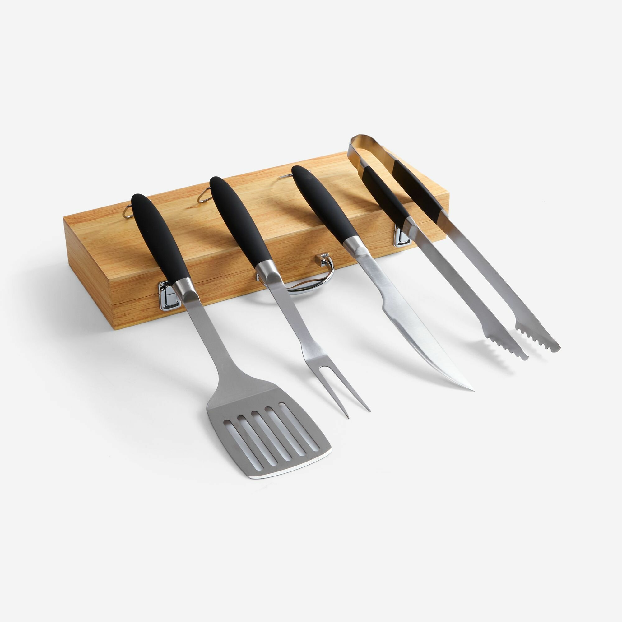 Набор для барбекю и гриля подарочный 4 предмета в деревянном кейсе, подарок на День Рождения другу парню коллеге