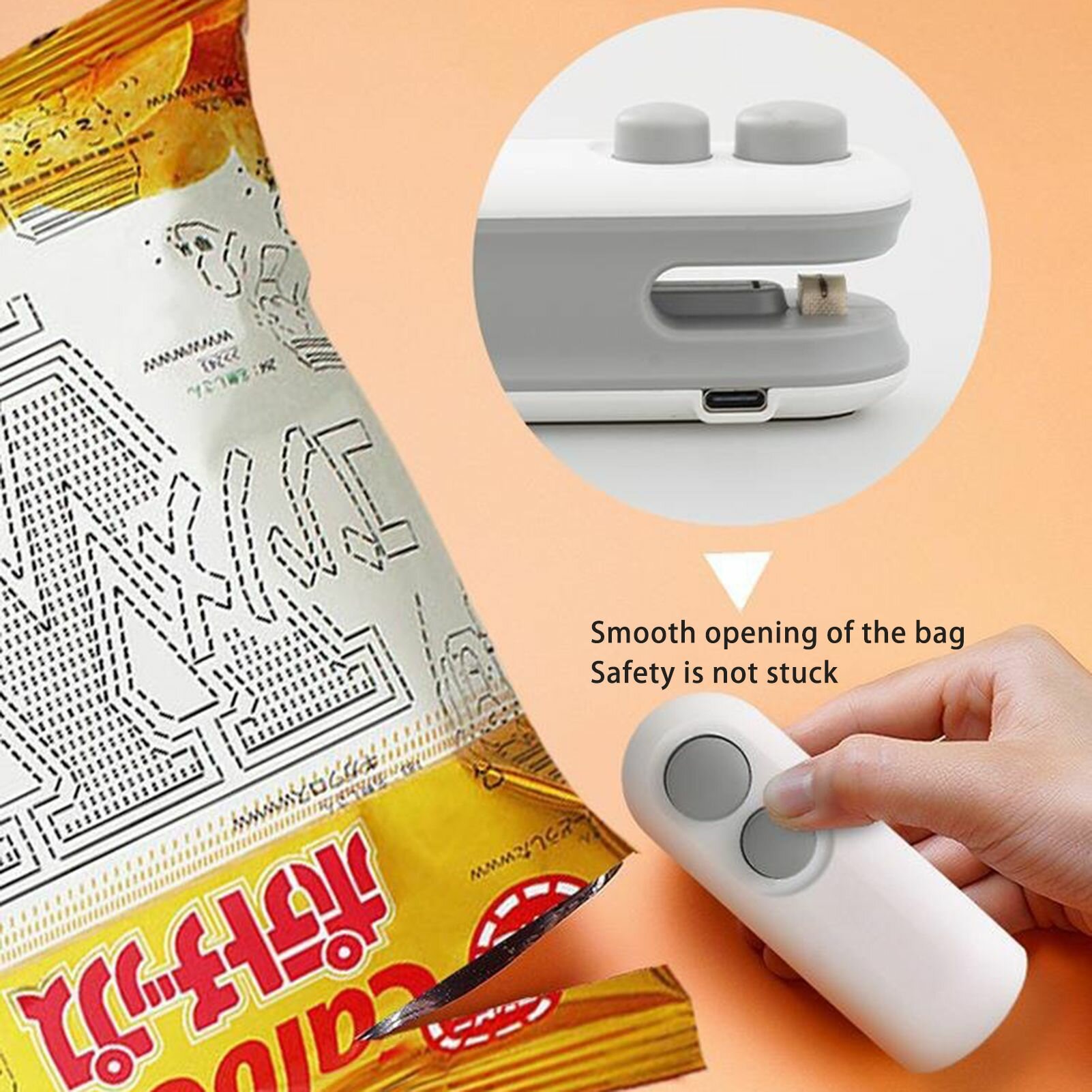 Герметизатор пакетов, пластик, 1000 мбар, USB-зарядка, белый