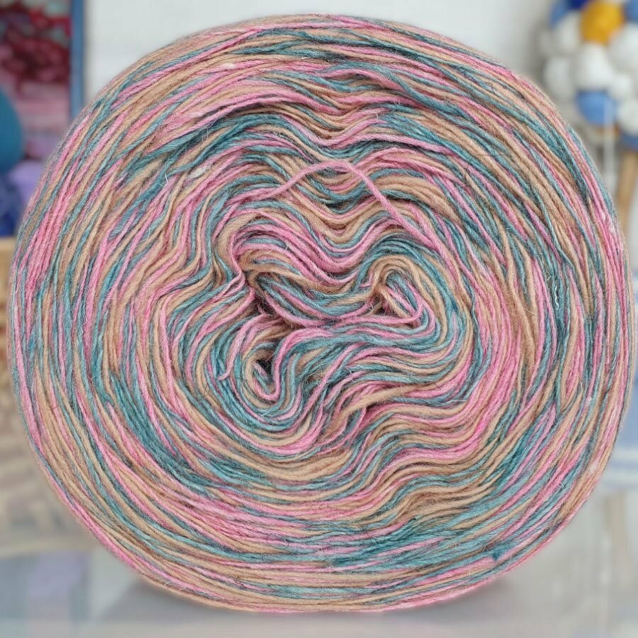 Пряжа Рассказовская ангорка меланж 18-4 роз/дым. изумр/пудр (2 мотка)