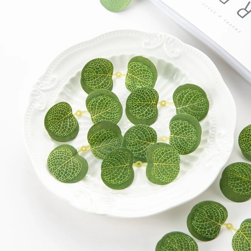 Поддельные шелковые листья эвкалипта, 50 шт, искусственные растения, декор на день Святого Валентина для дома, свадебные венки, аксессуары, уличный скрапбукинг своими руками