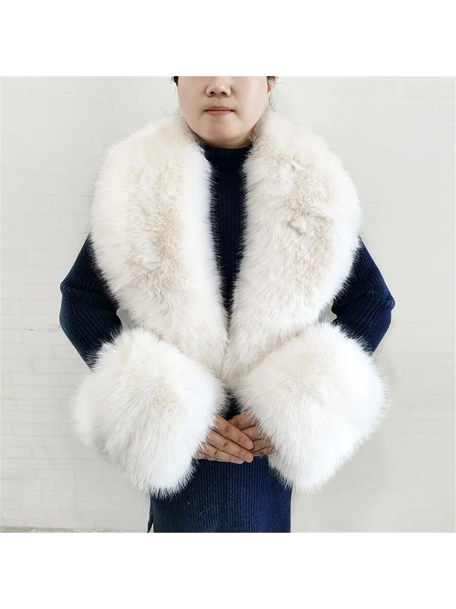 Зимний теплый меховой воротник из искусственного меха, манжеты