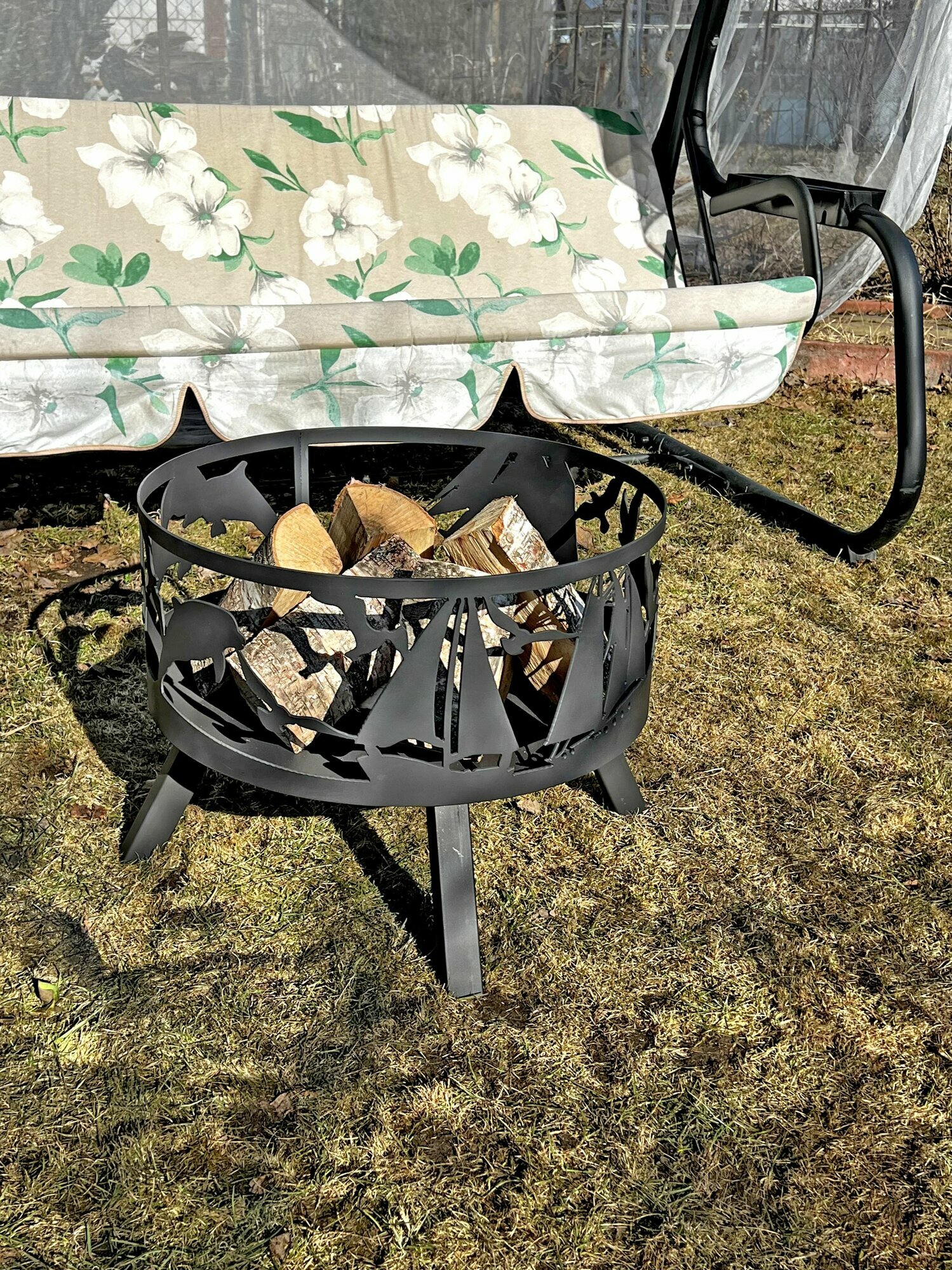 Костровая чаша Корабли и дельфины+Купол искрогаситель+Решетка Гриль 60 см 0,3 см