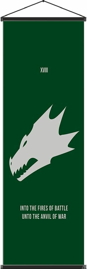 Двухсторонний вертикальный штандарт флаг легиона Саламандры Космодесант Астартес Warhammer 40000, блэкаут, 50х150 см