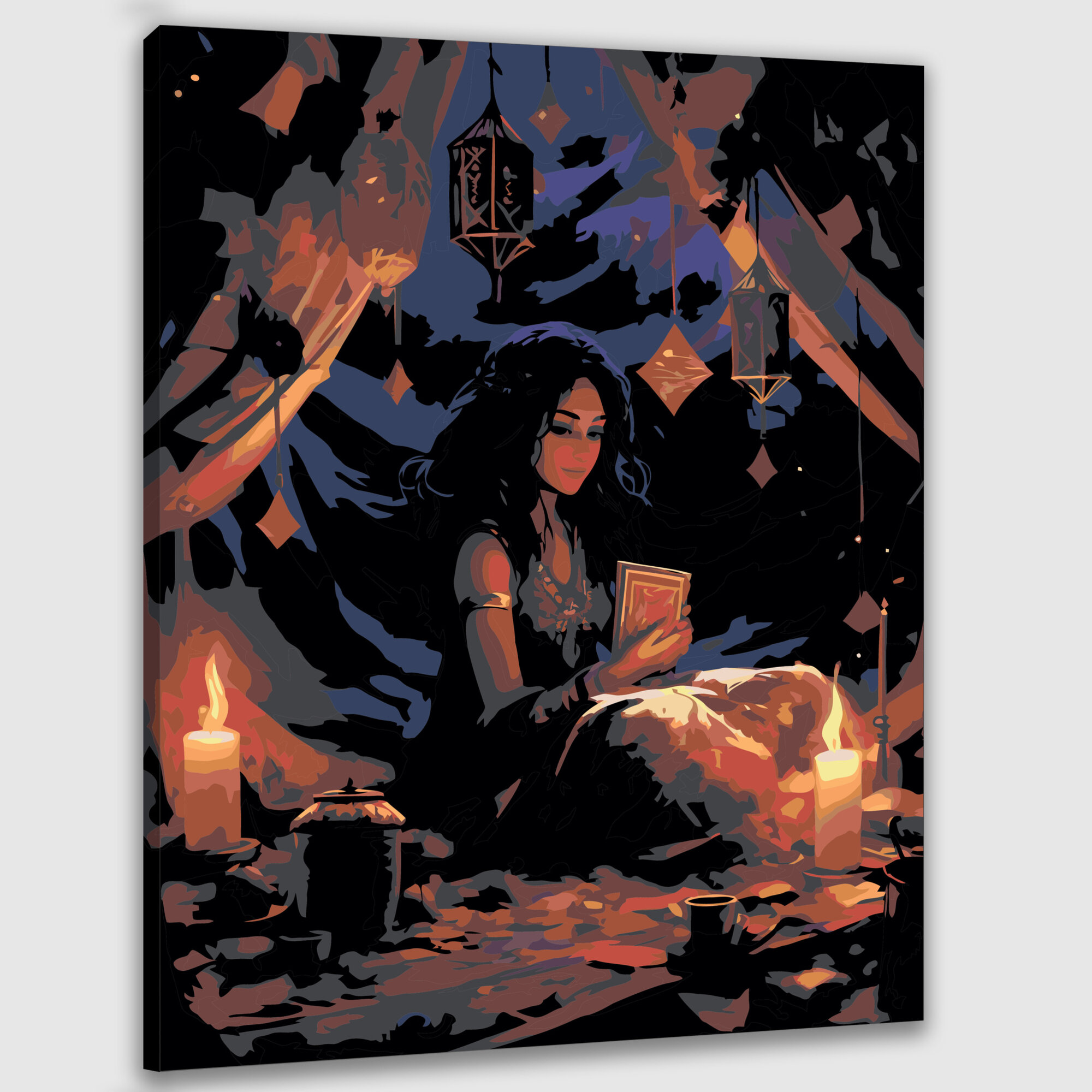 Картина по номерам 40x50 см, палатка гадалки, карнавал, лунный свет, гобелены, свечи, артефакты, гадание на картах Таро