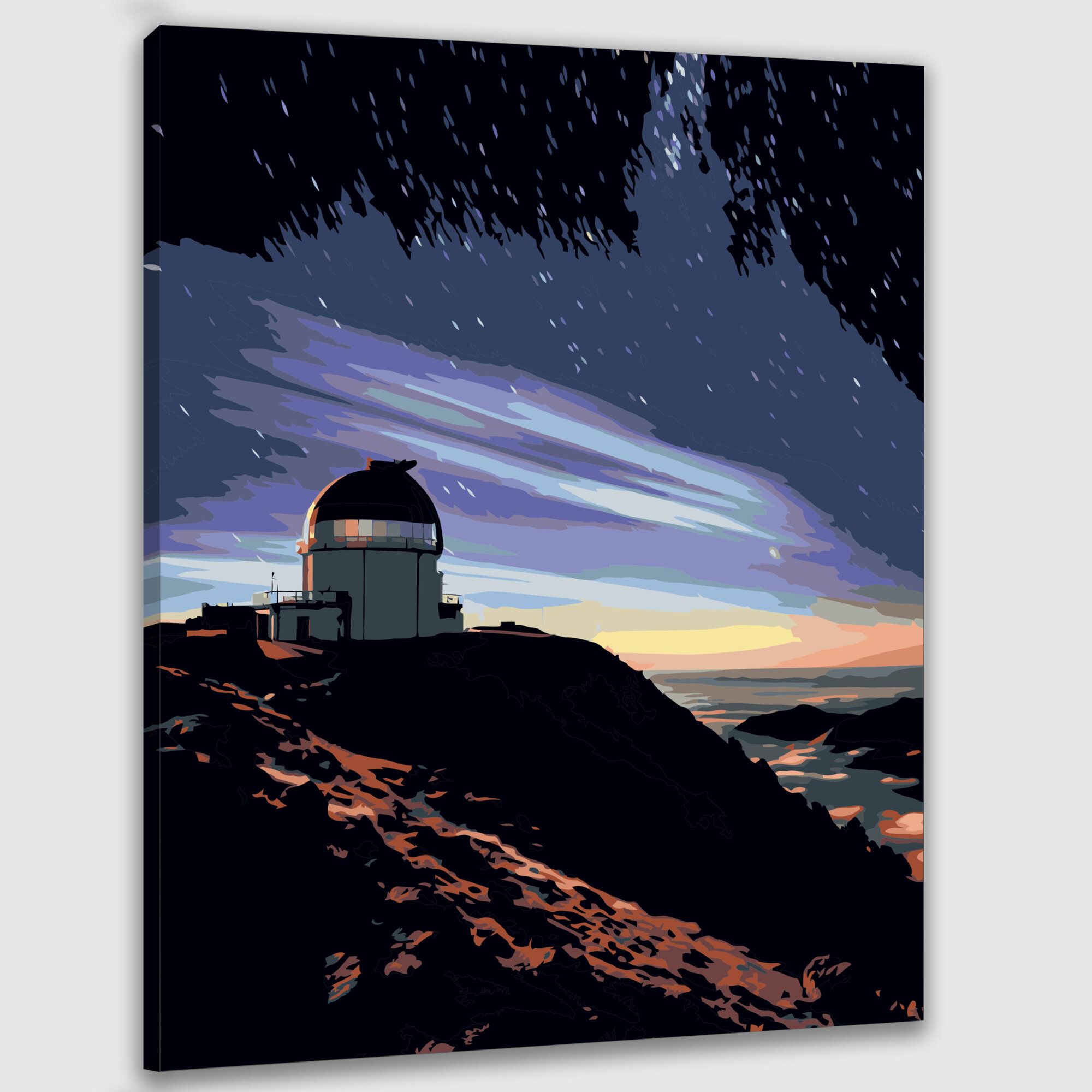 Картина по номерам 40x50 см, фотография, обсерватория, горный пик, ночное небо, куполообразная крыша, телескопы, звезды