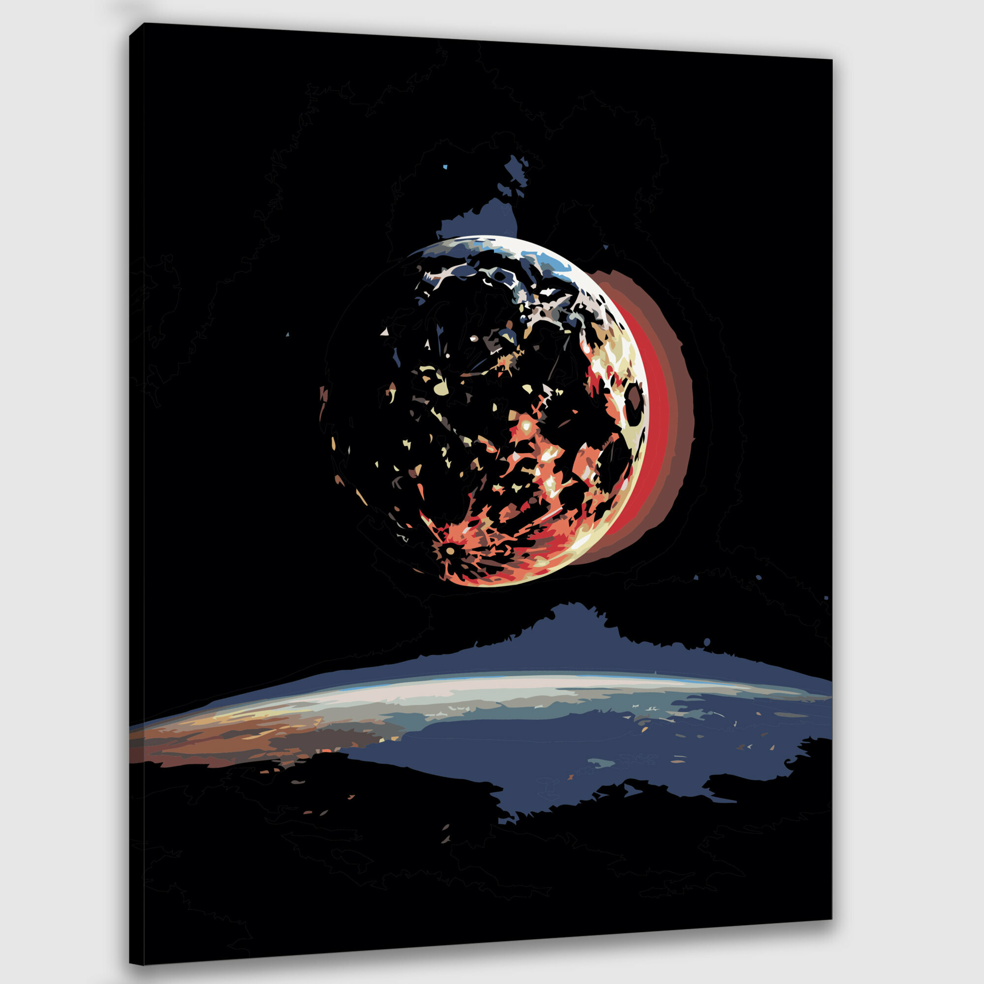 Картина по номерам 40x50 см, лунное затмение, Луна, тень Земли, небесная красота, детали Луны, контуры поверхности