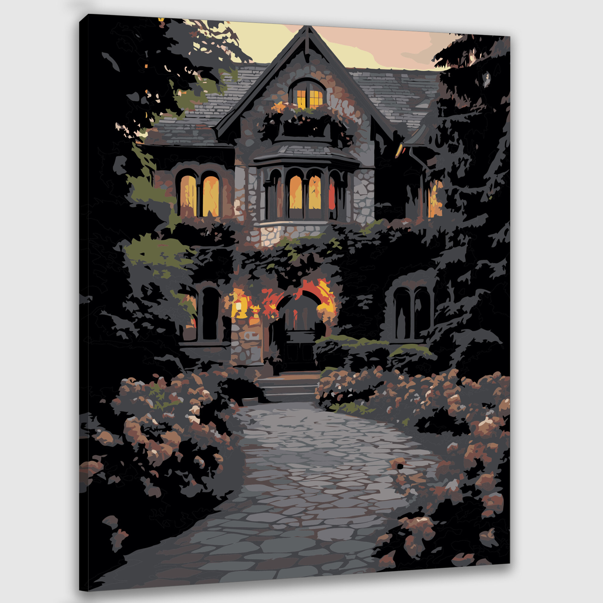 Картина по номерам 40x50 см, фотография, модный дом, фасад, белые стены, большие окна, величественный вход, сад