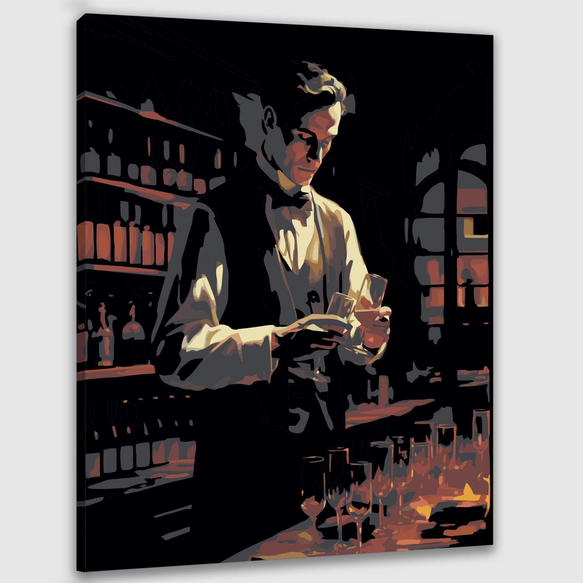 Картина по номерам 40x50 см, сомелье, бокал вина, отражения, прозрачность жидкости, винный погреб, полки, бутылки