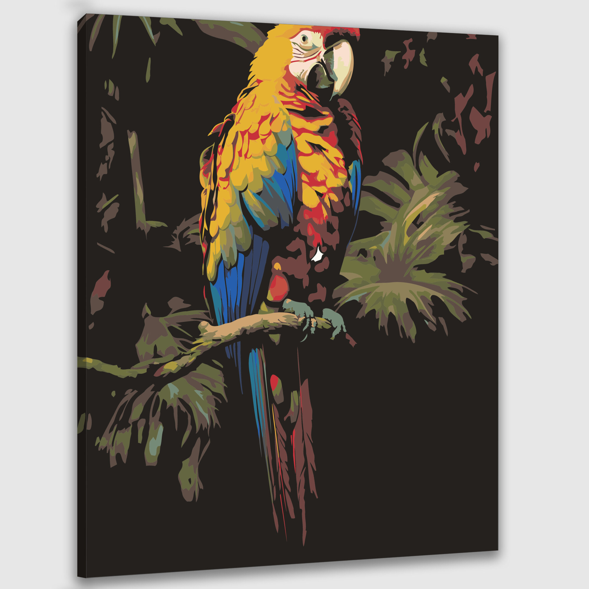 Картина по номерам 40x50 см, картина, масло, джунгли, попугай, перья, цвета, узоры, мазки, взгляд, таинственность