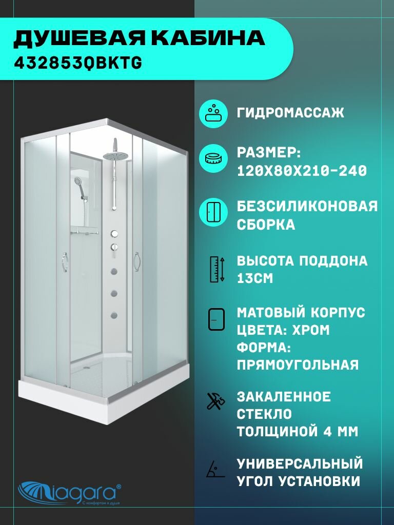 Душевая кабина Niagara Classic NG-43285-14QBKTG (120х80х210) низкий поддон(13см), стекло матовое,3 места